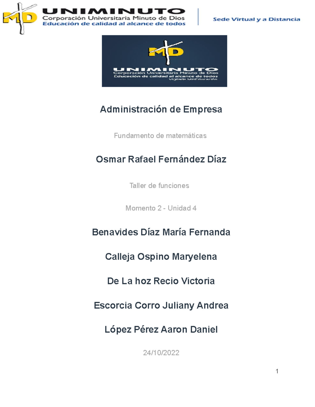 Taller función - QQSS - Administración de Empresa Fundamento de ...