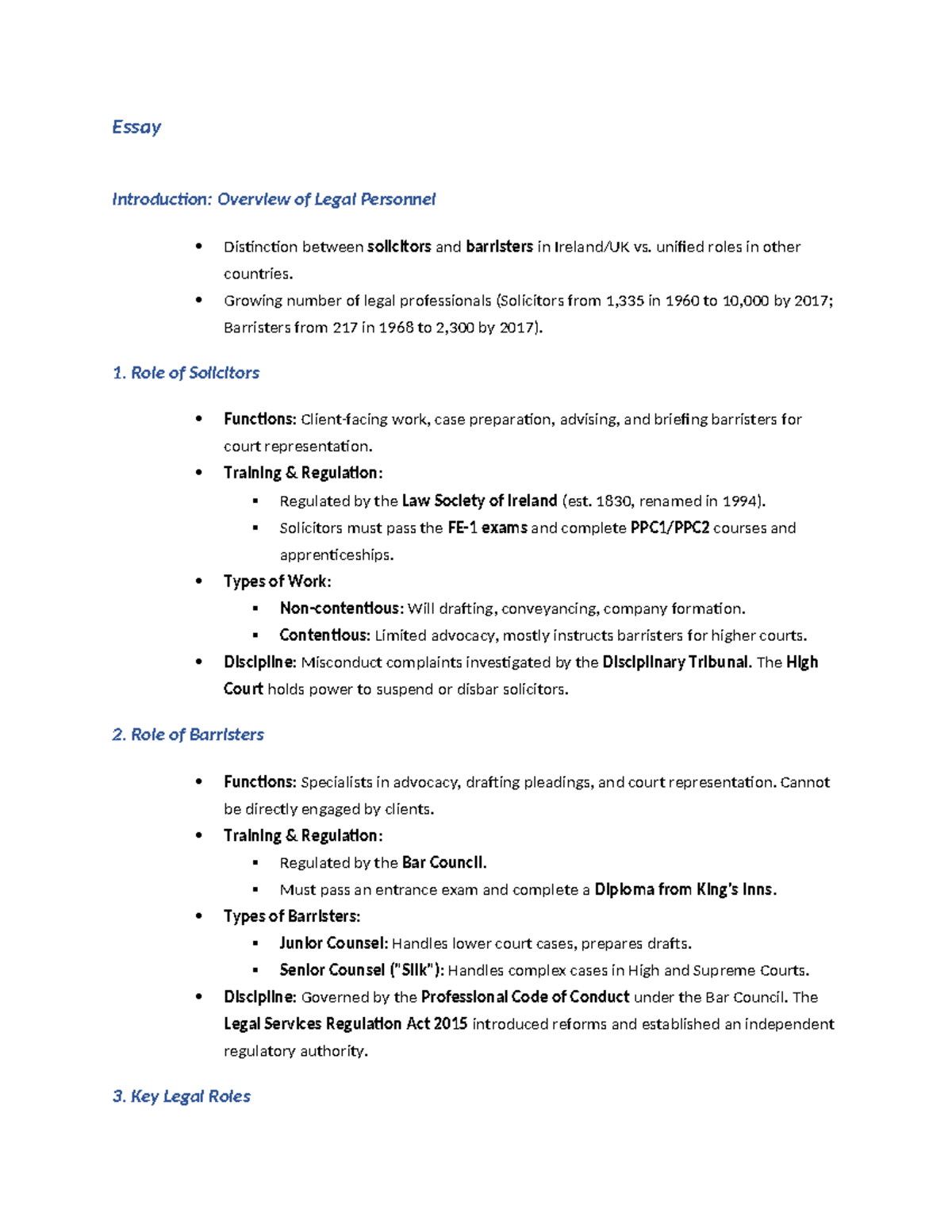 Irish Law & Court System - Essay Plan - Essay Introduction: Overview of ...