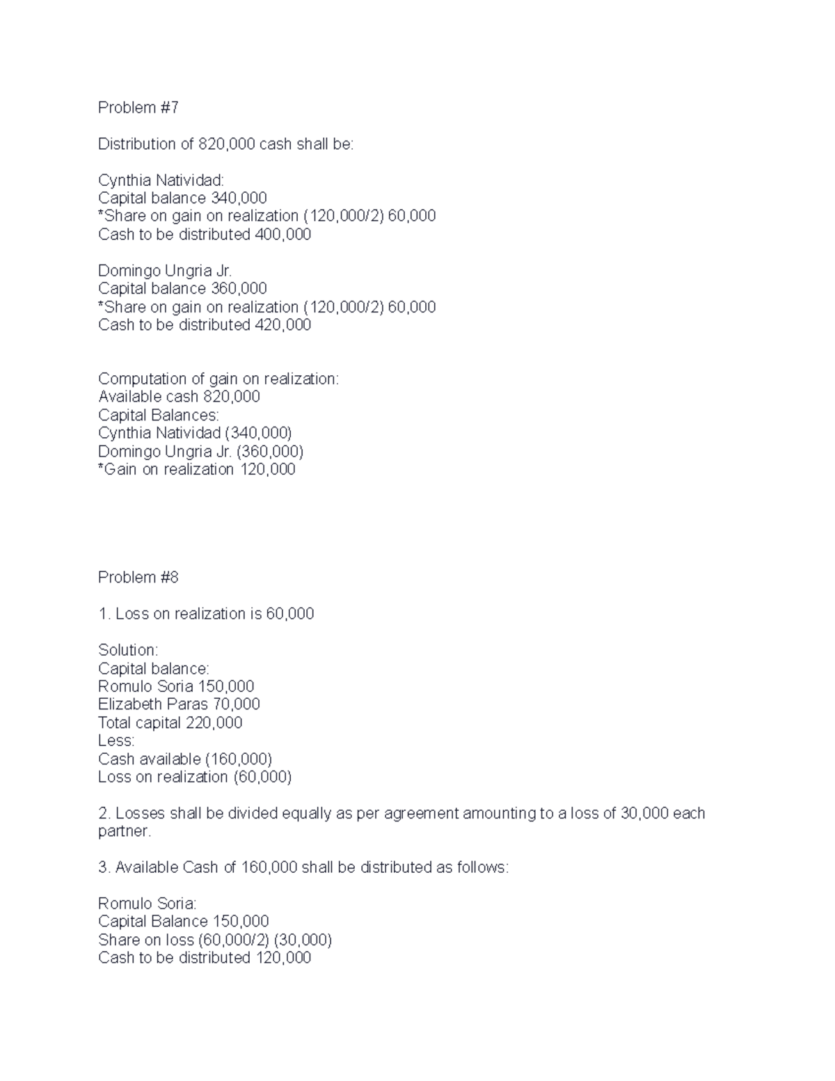 Chapter 4 Liquidation Parcor Activity ANS - Problem # Distribution of 820,000 cash shall be ...