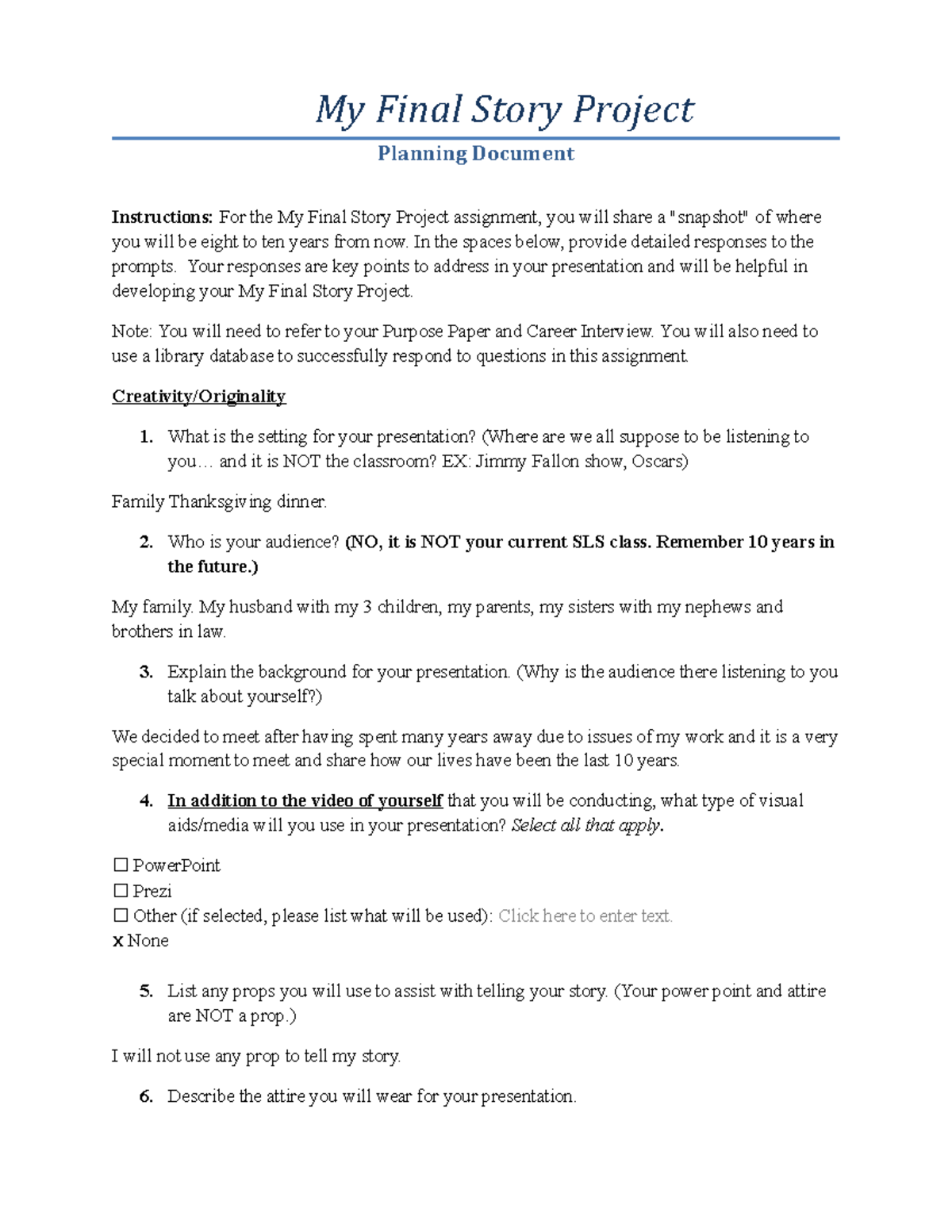 Final Story Project Planning Document - Studocu