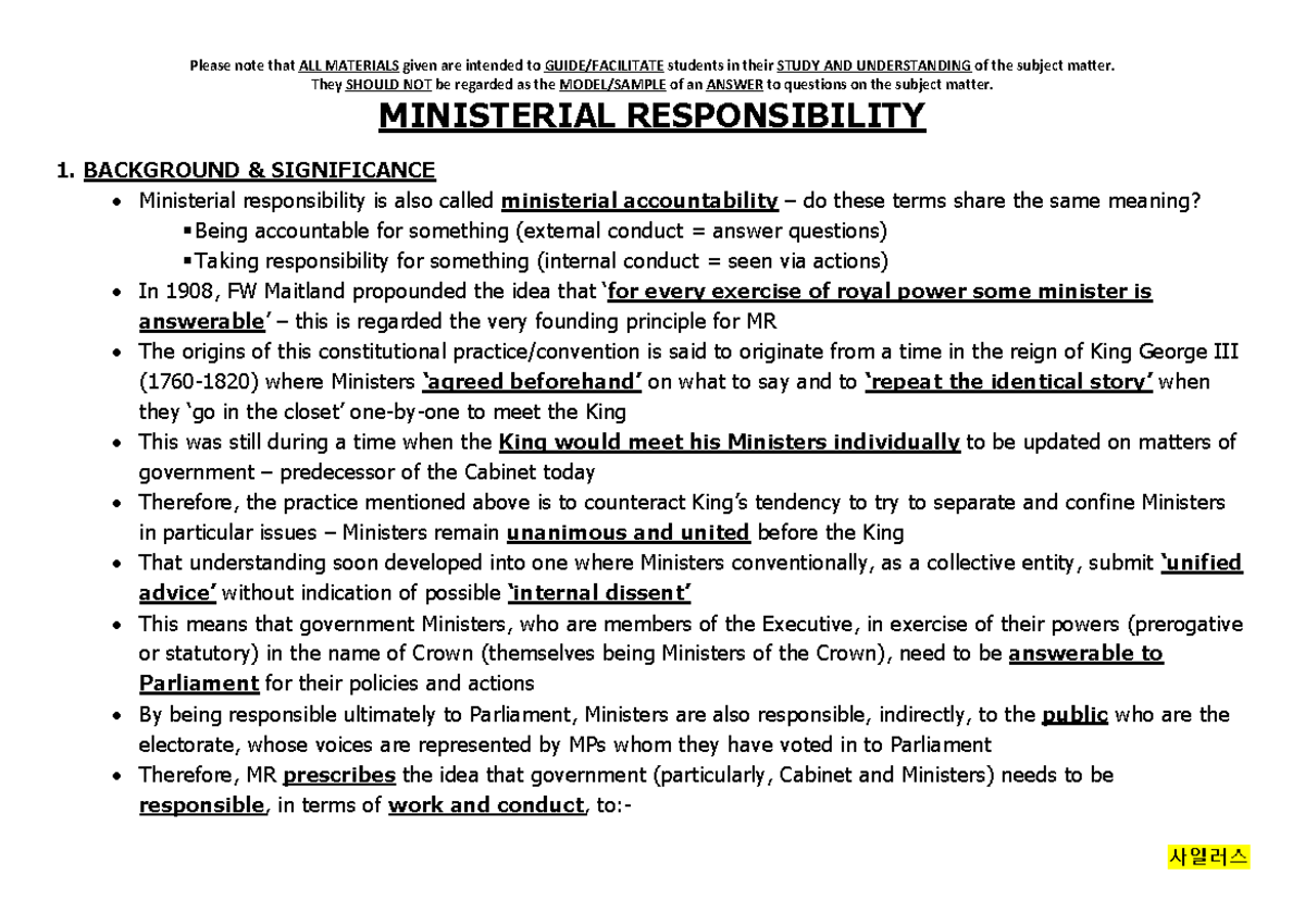 Ministerial Responsibility BY MR Silas - They SHOULD NOT be regarded as ...