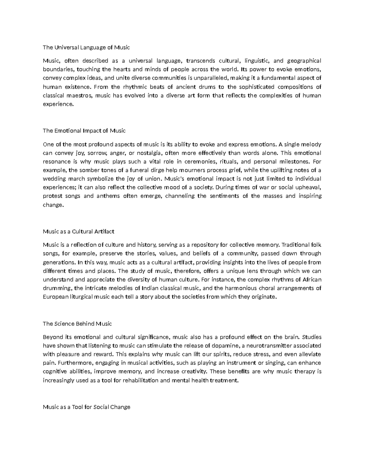 The Universal Language of Music - The Universal Language of Music Music ...