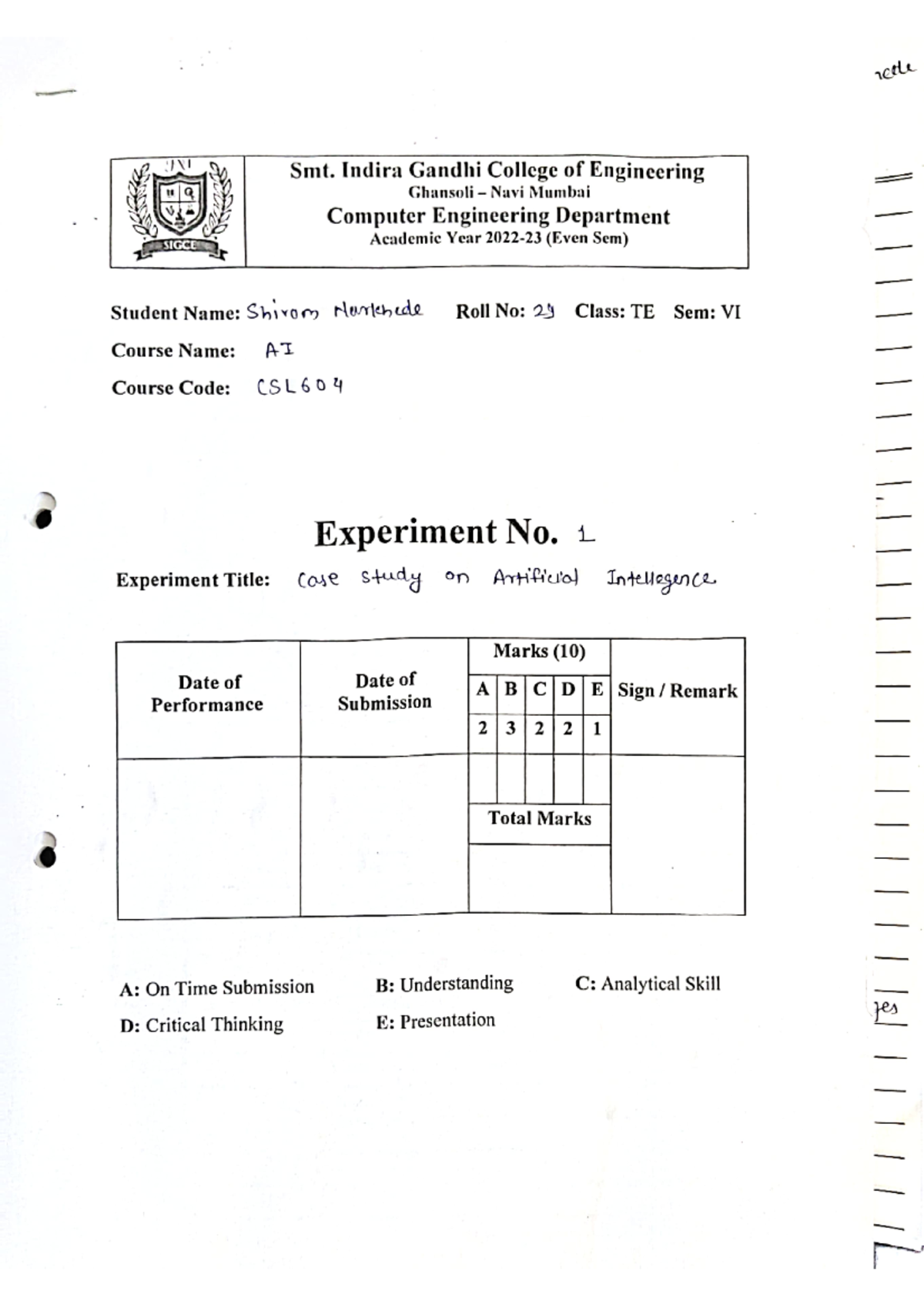 AI EXP 1 - Ai experiment 1 - Computer Engineering - Studocu