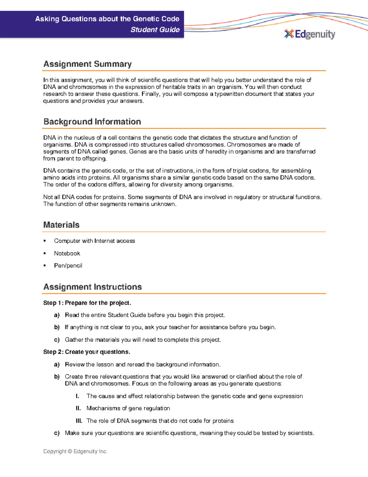 8306-04-01 Student Guide - Copyright © Edgenuity Inc. Asking Questions ...
