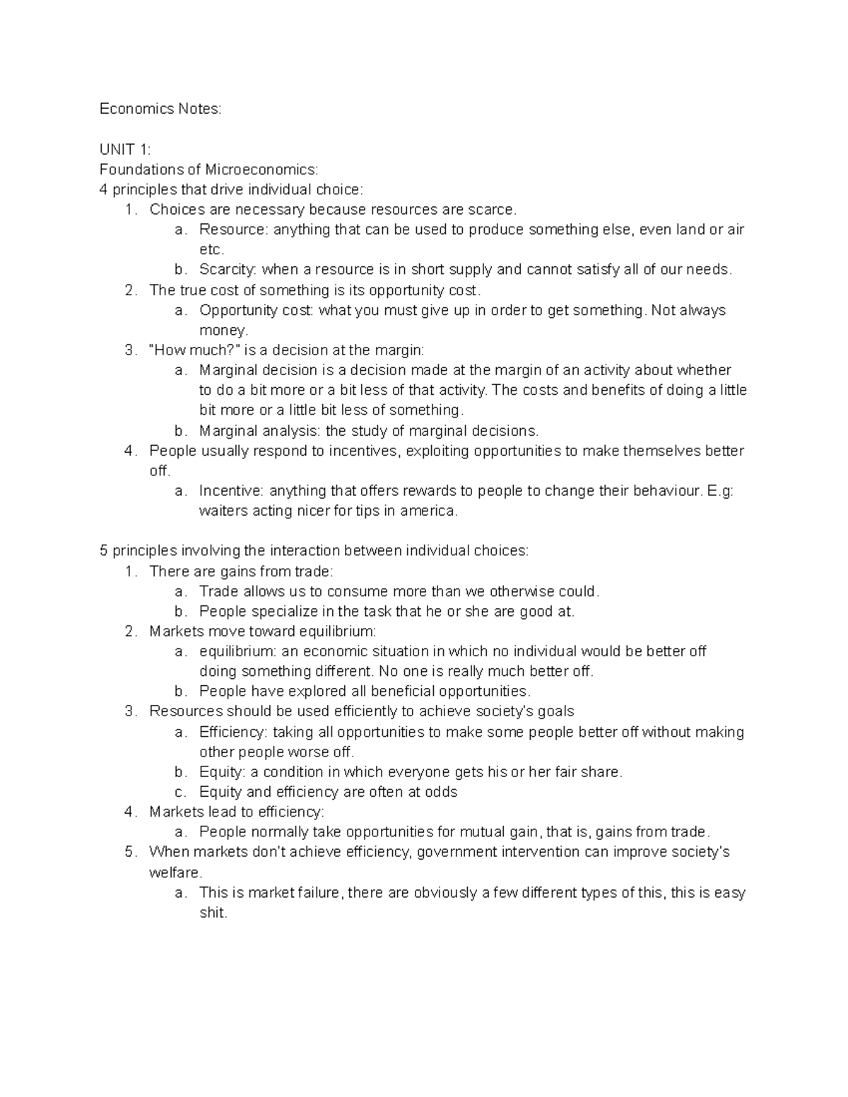 Economics 1A Notes - Economics Notes: UNIT 1: Foundations of ...