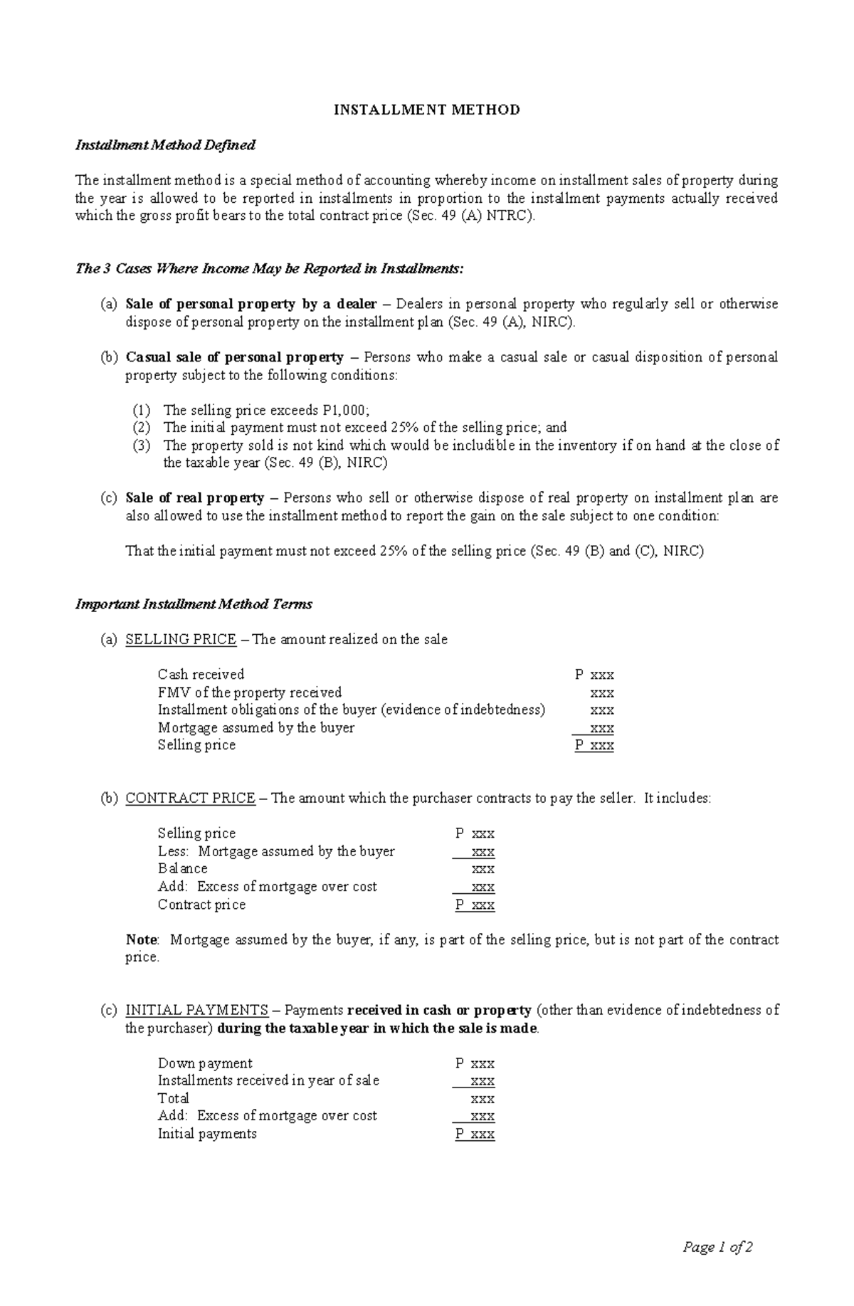 Installment Method - Page 1 of 2 INSTALLMENT METHOD Installment Method ...