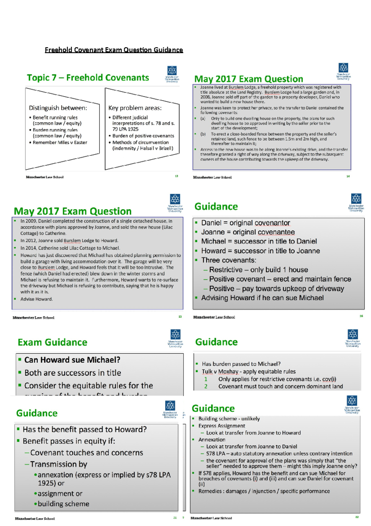 Land Law - Freehold Covenant Exam Guidance - 456Z0404 - Studocu