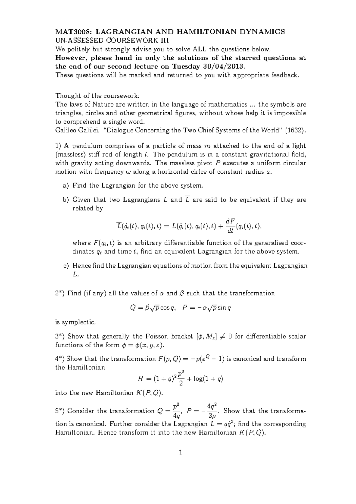 MAT3008 2012-2013 Unassessed coursework 3 - MAT3008: LAGRANGIAN AND ...
