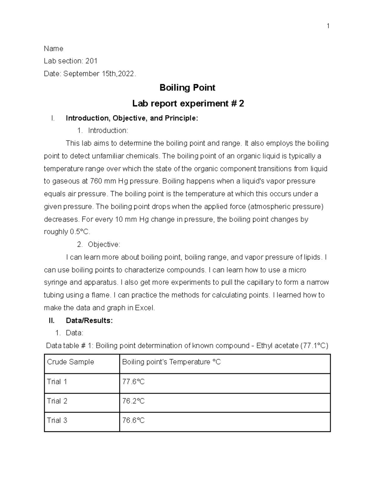 Chem lab report 2 - Name Lab section: 201 Date: September 15th,2022 ...
