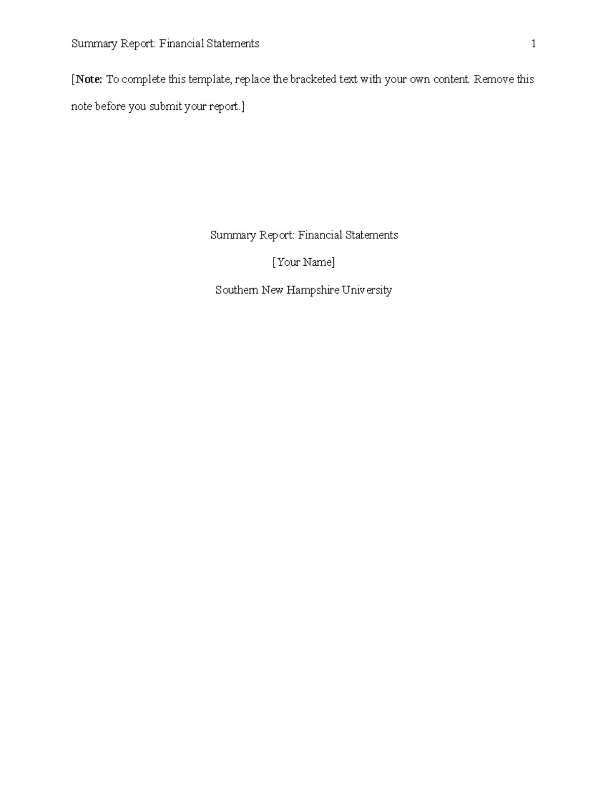 ACC 201 Project Summary Report Template - Summary Report: Financial ...