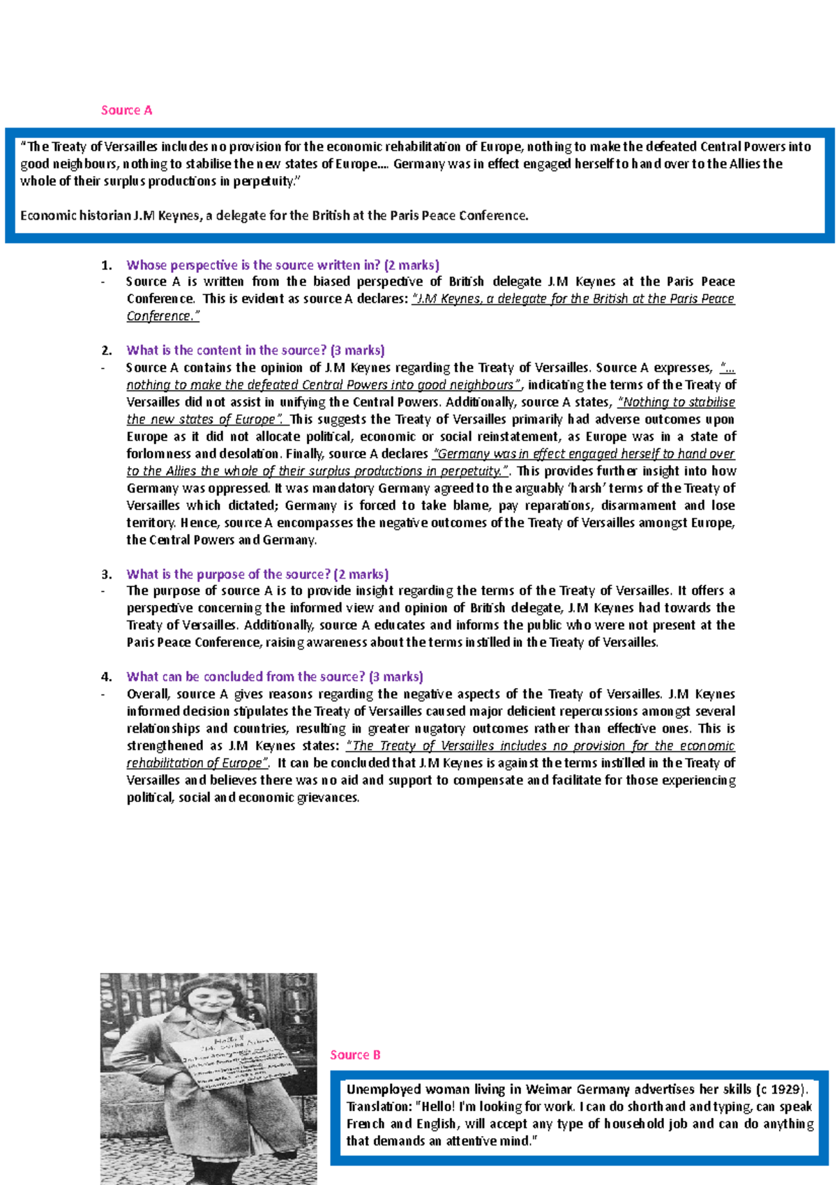 Hitler source analysis - Source A 1. Whose perspective is the source ...