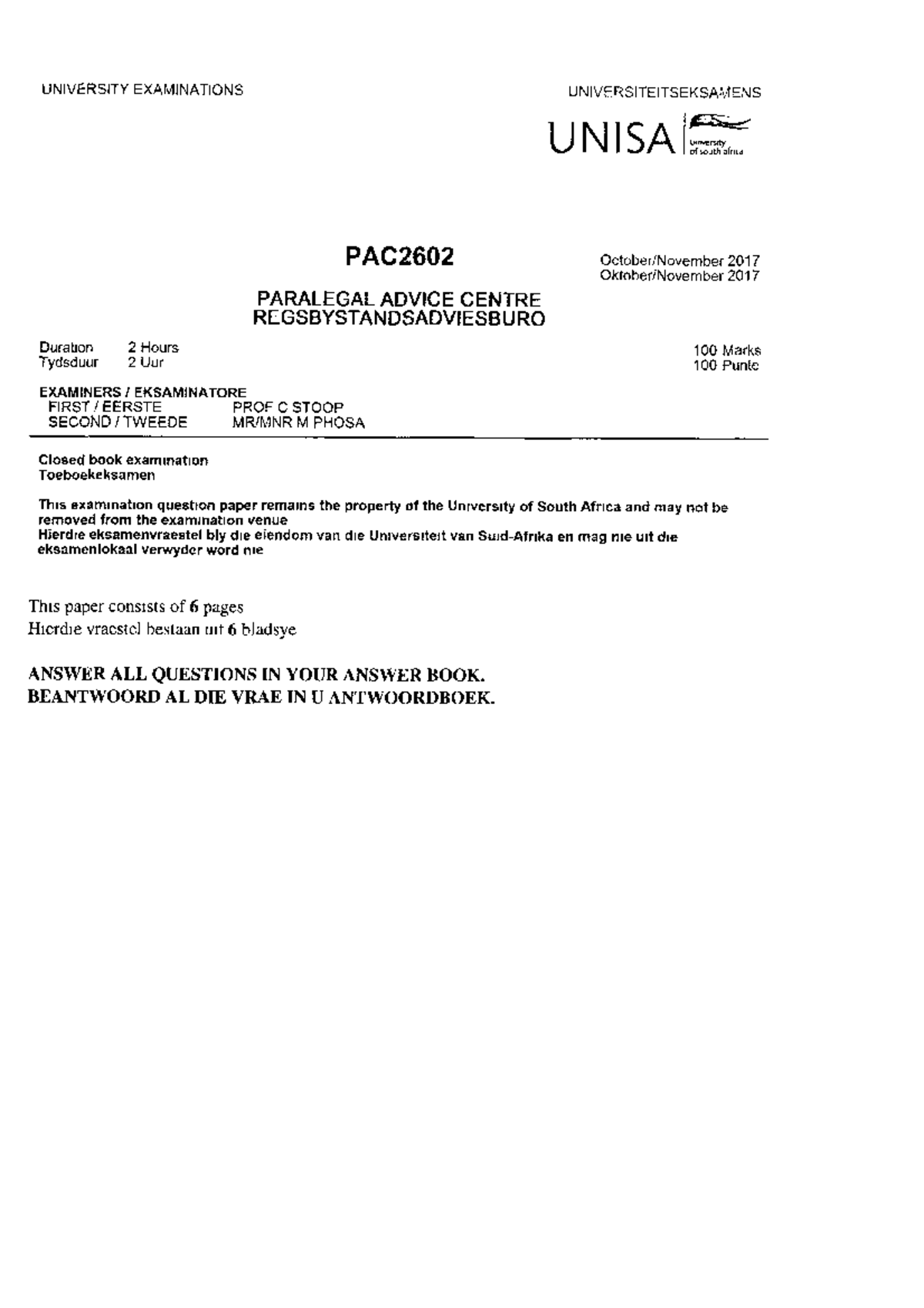 PAC2602 2017 10 E 1 - EXAM PAPER - PAC2602 - Studocu