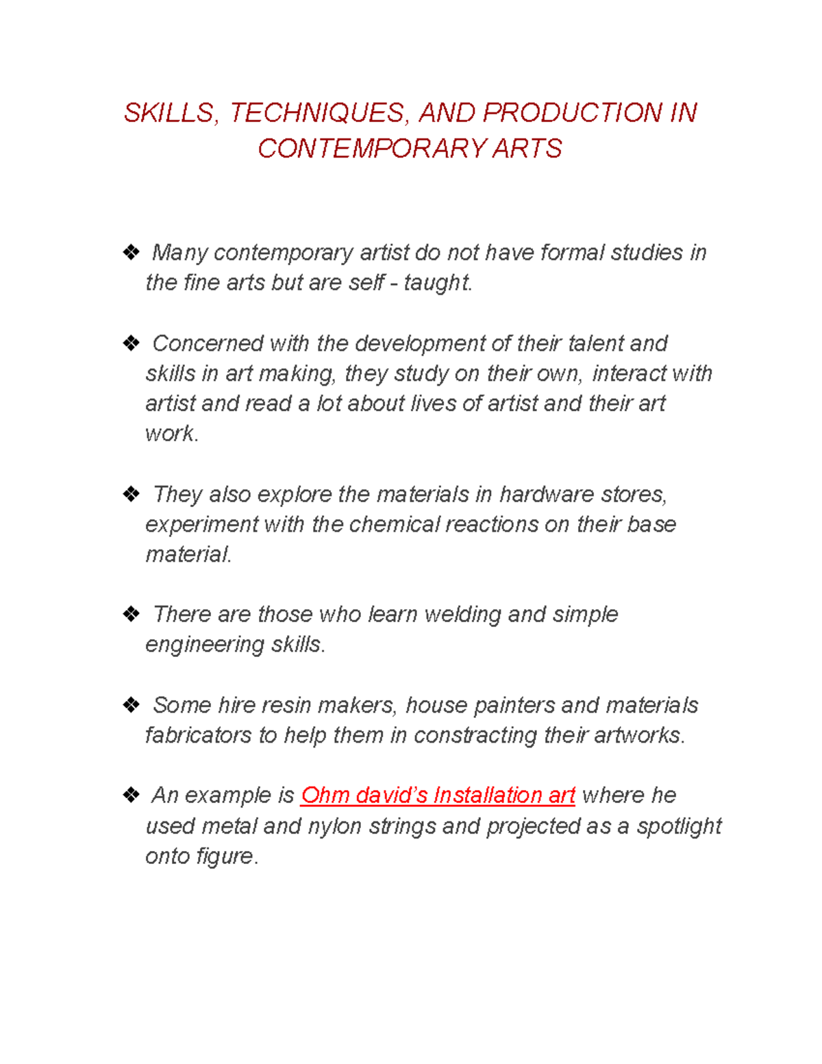 Skills%2C Techniques%2C AND Production IN Contemporary ARTS - SKILLS ...