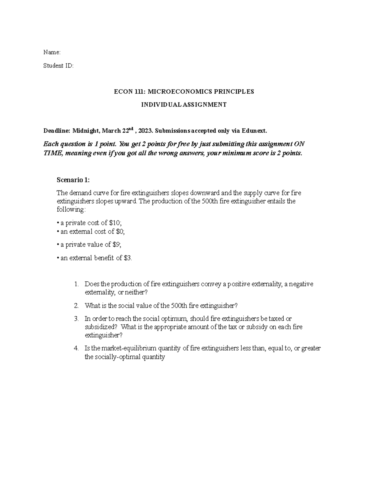 Individual assignment 3 - Name: Student ID: ECON 111: MICROECONOMICS PRINCIPLES INDIVIDUAL - Studocu