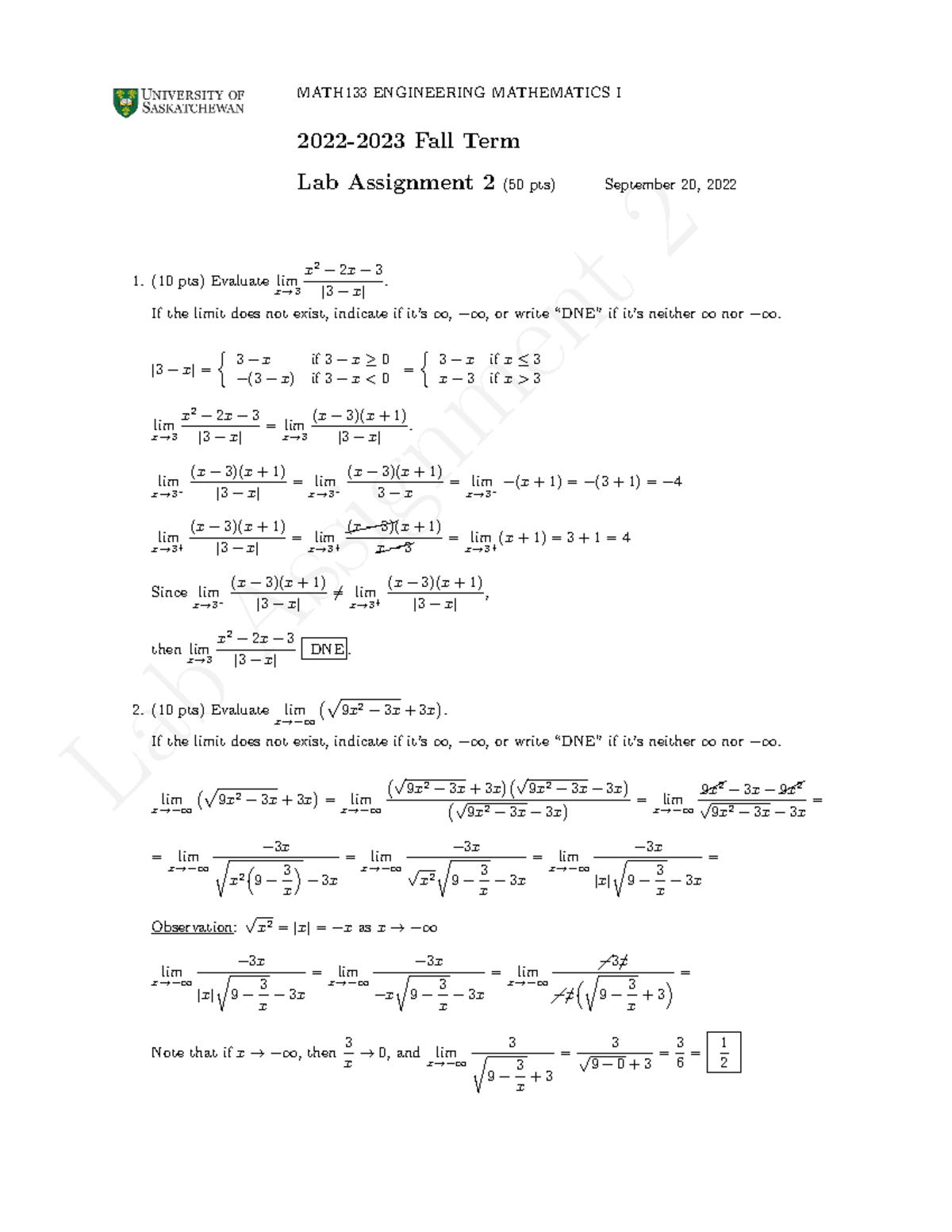 lablaboratory filler - Lab Assignment 2 MATH133 ENGINEERING MATHEMATICS I 2022-2023 Fall Term ...