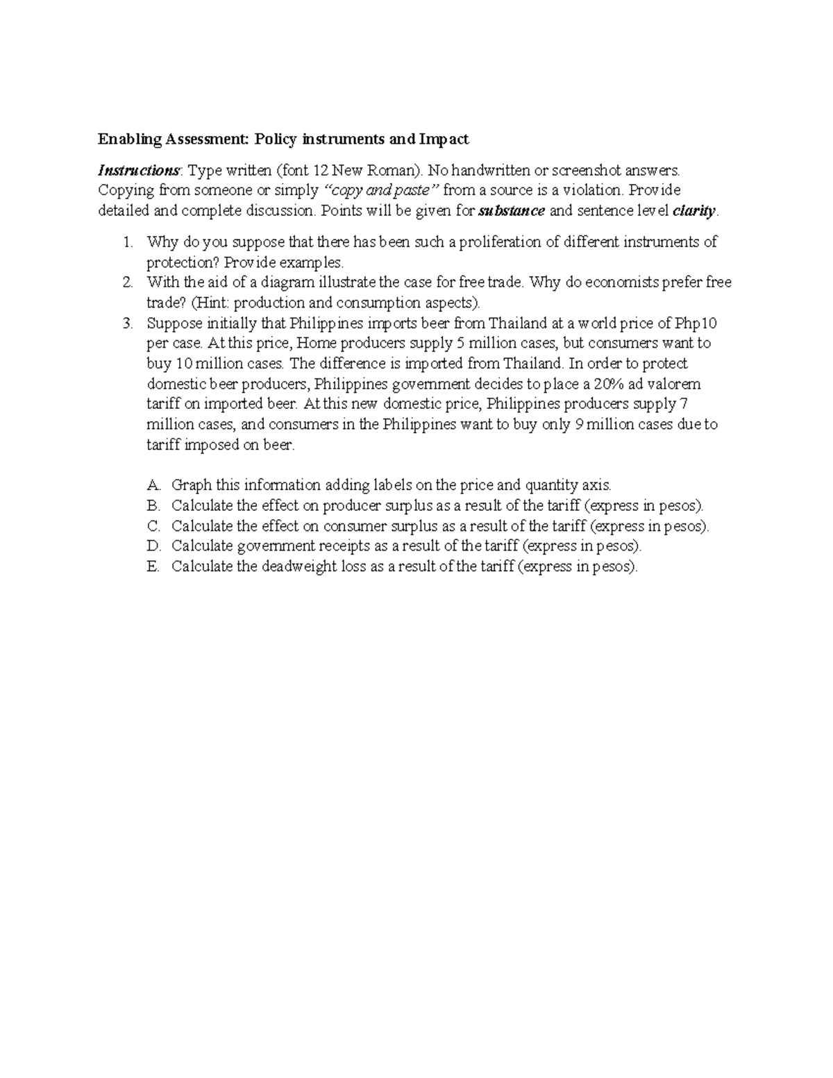 Enabling Assessment Policy instruments Impact - No handwritten or ...