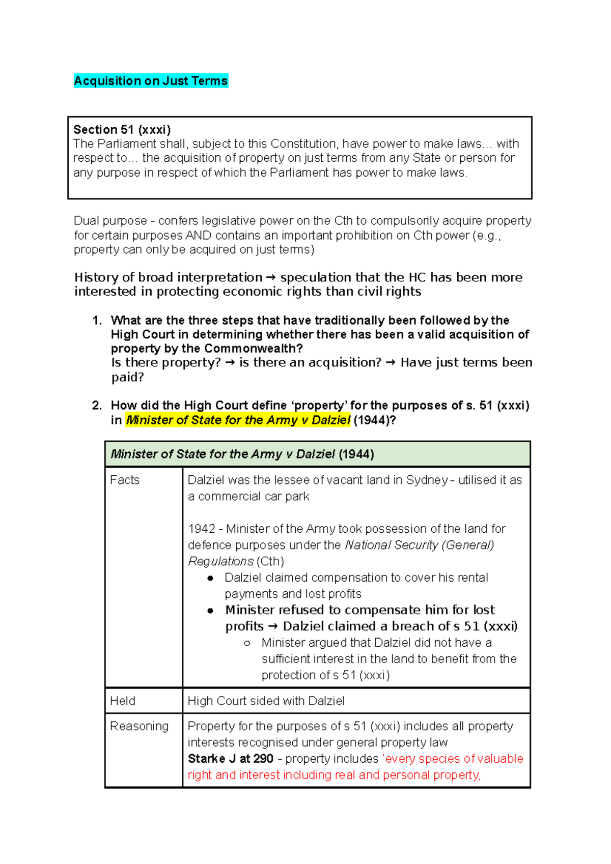 Express Rights - Acquisition on Just Terms Section 51 (xxxi) The ...
