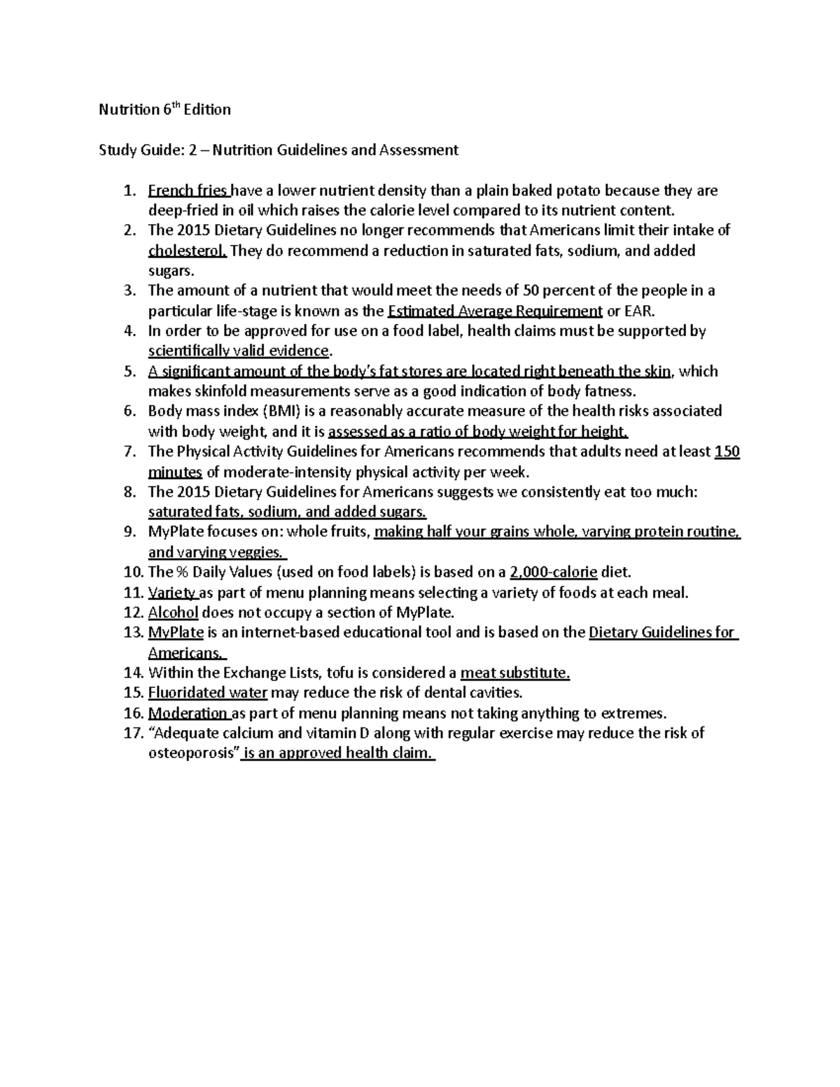 2 - Food Choices (6th Ed) - Nutrition 6th Edition Study Guide: 2 ...