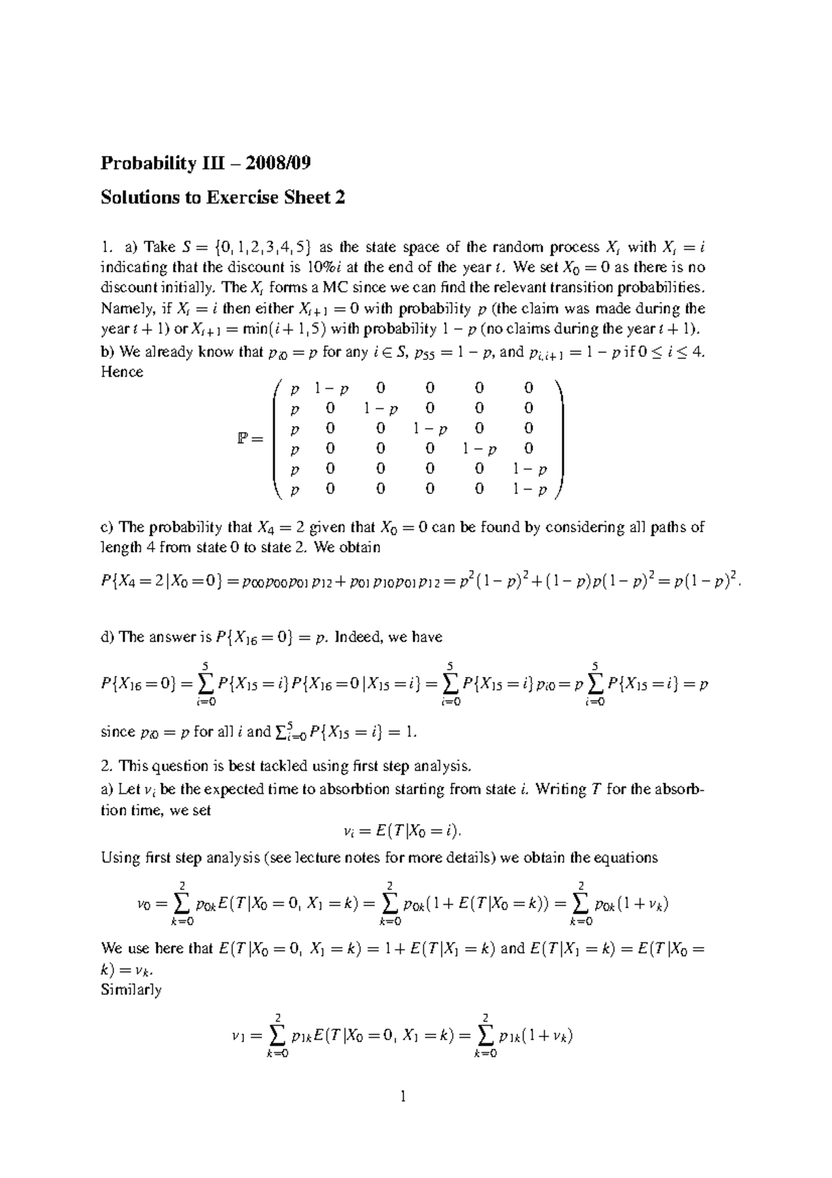 Exercise Sheet 2 - Solutions - Probability III – 2008/09 Solutions to ...