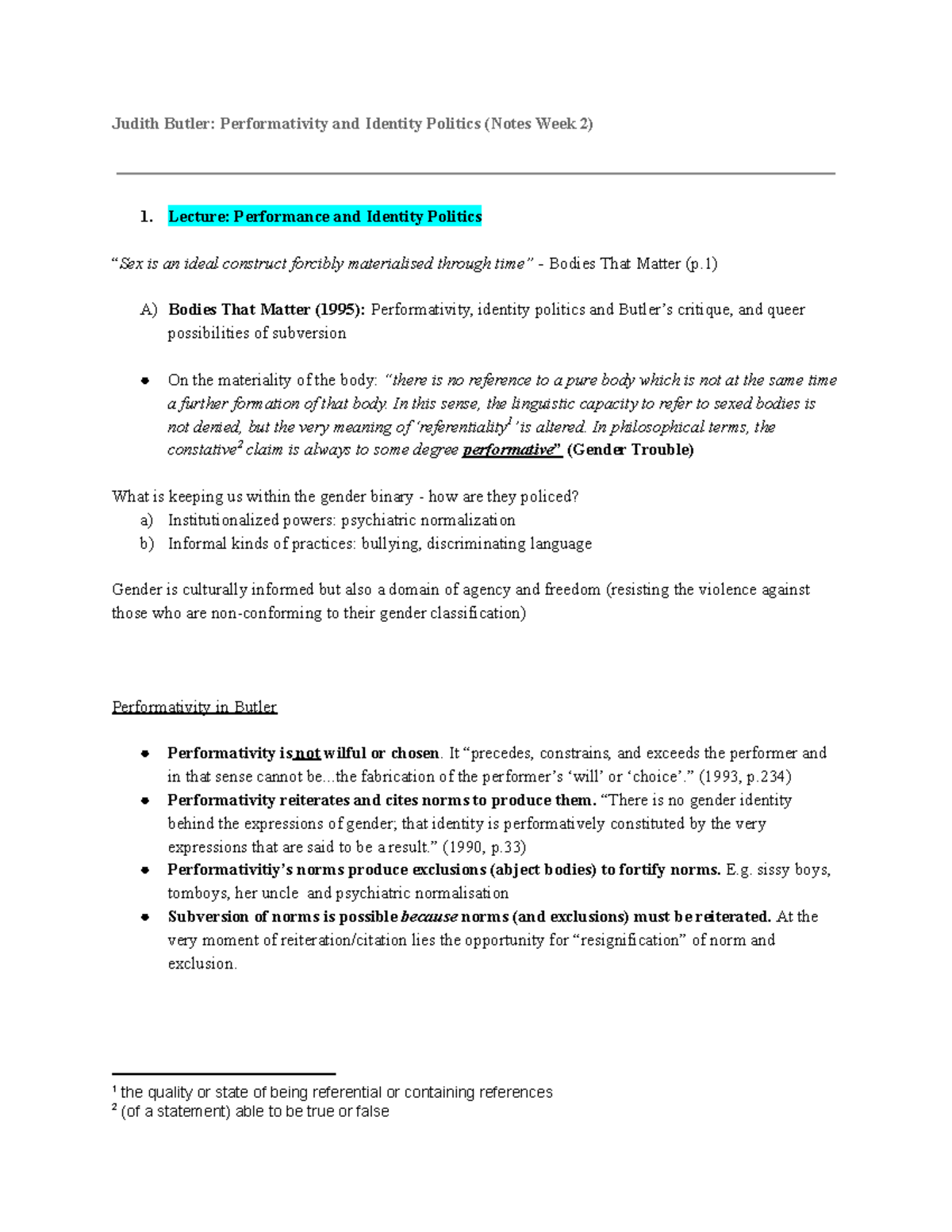 SO100 Judith Butler Lecture & Reading Notes II - Judith Butler ...