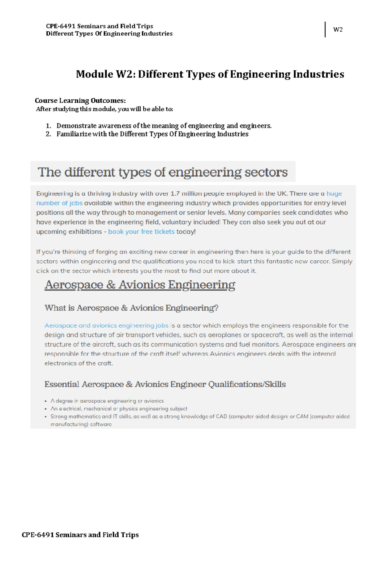 Module W2 - Different Types of Engineering Industries - CPE-6491 Seminars and Field Trips ...