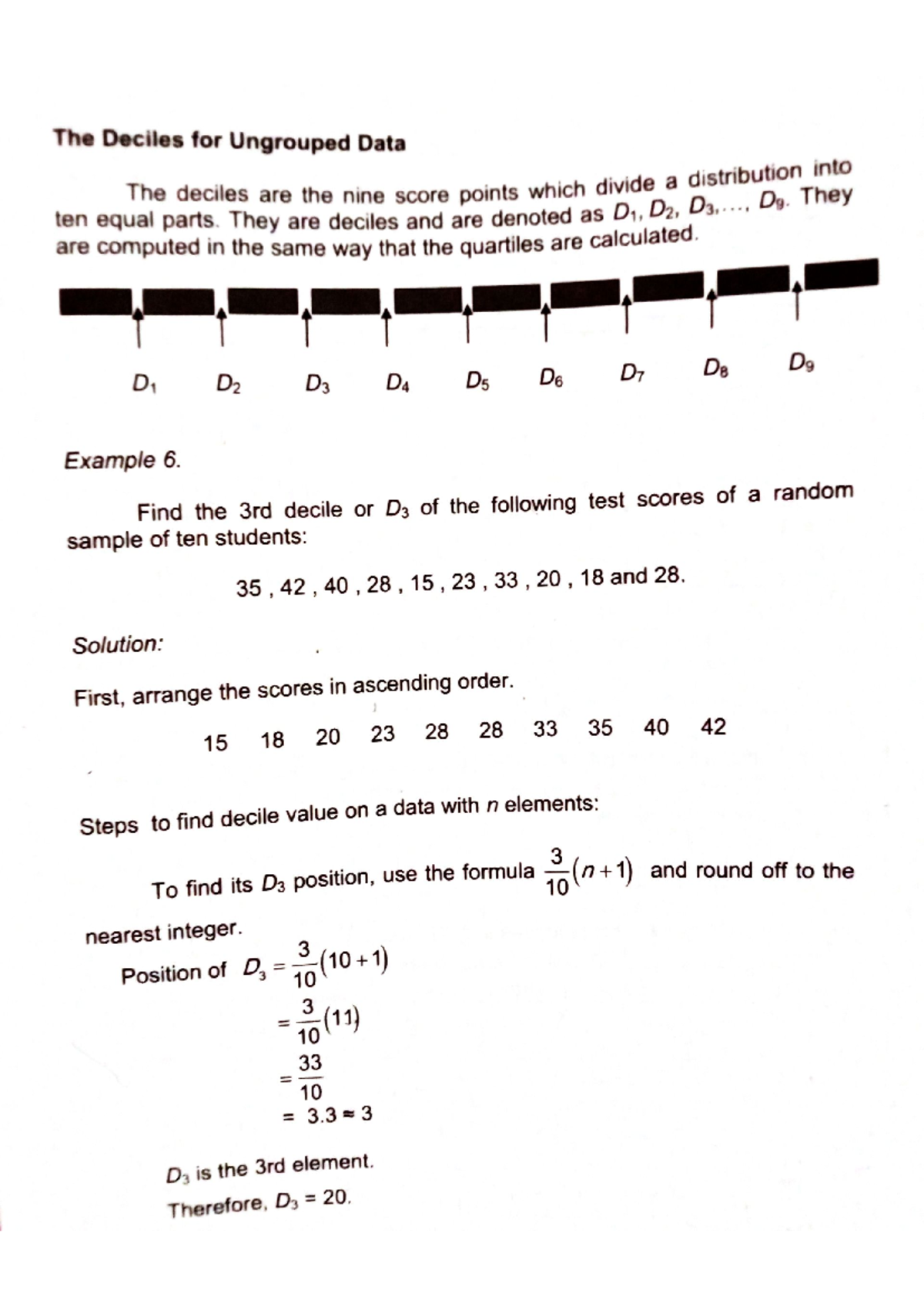 Document-38 - read - The Deciles for Ungrouped Data The deciles are the ...