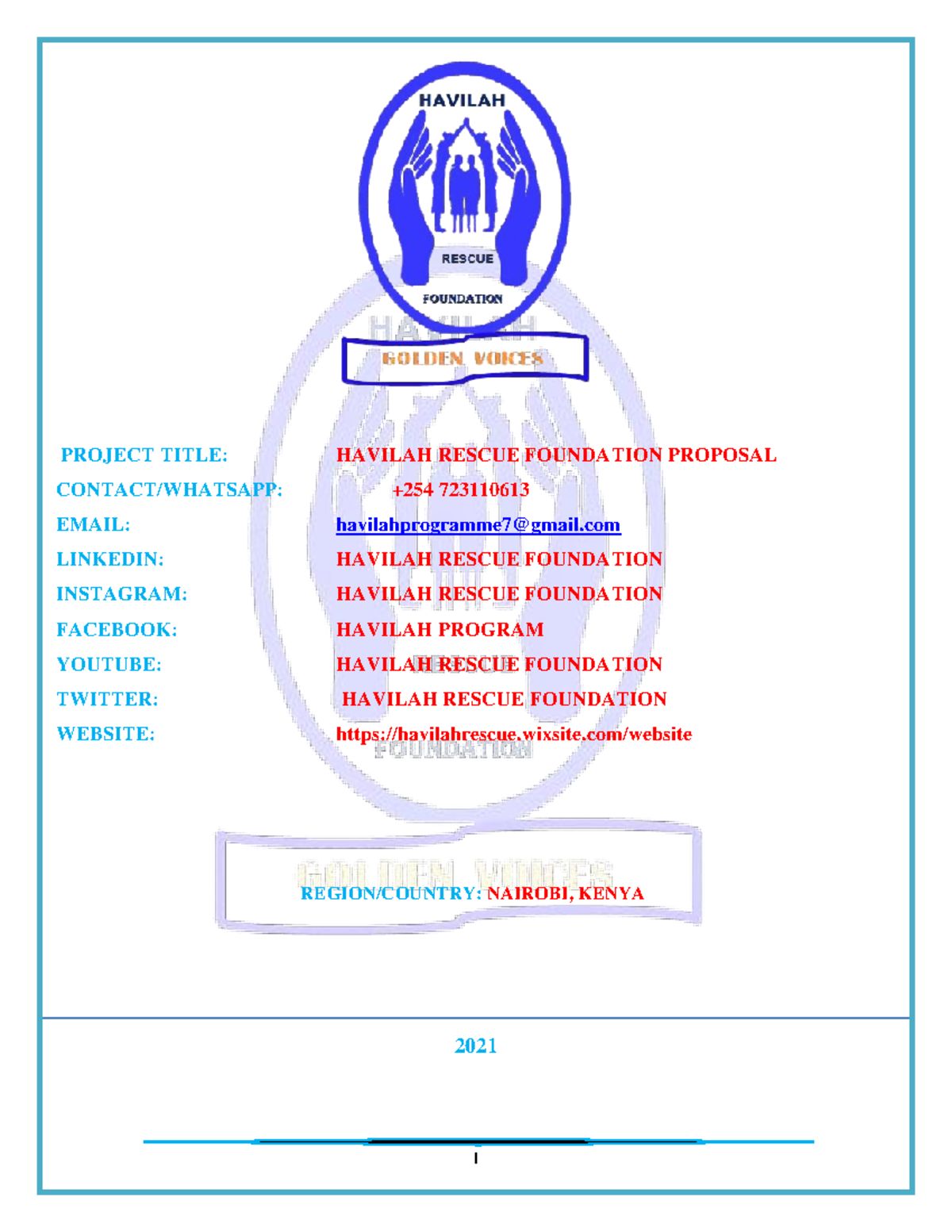 Havilah CAGE Fishing Project - PROJECT TITLE: HAVILAH RESCUE FOUNDATION ...