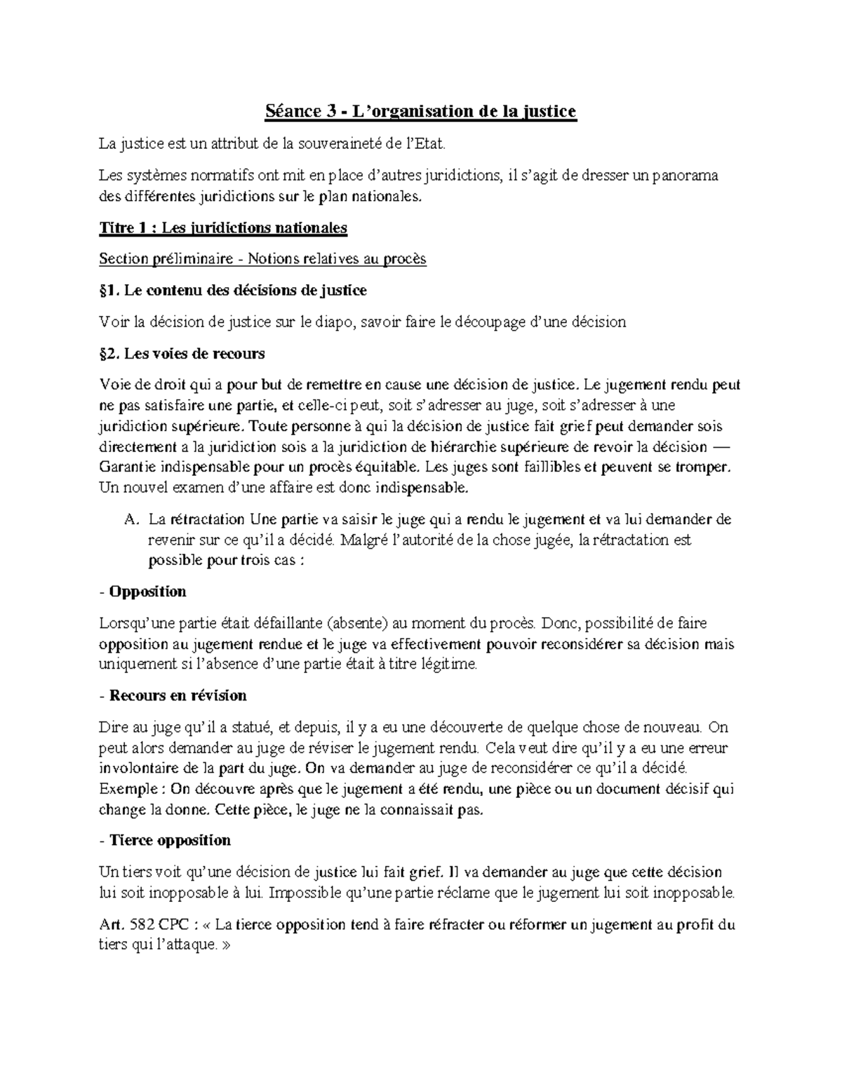 Séance 3 - Notes sur les institutions judiciaires L1 - Séance 3 - L ...