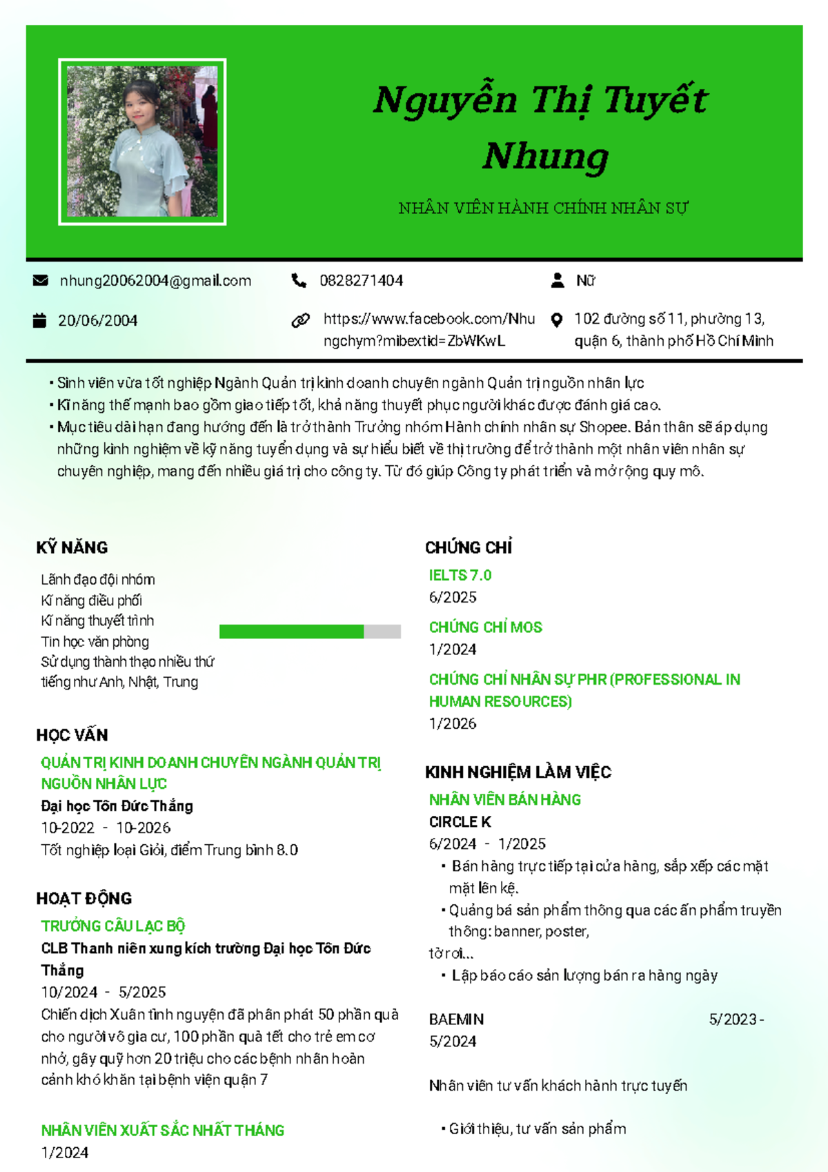 CV Nguyễn Thị Tuyết Nhung - CV tương lai-Top CV - Nguyễn Thị Tuyết Nhung NHÂN VIÊN HÀNH CHÍNH ...