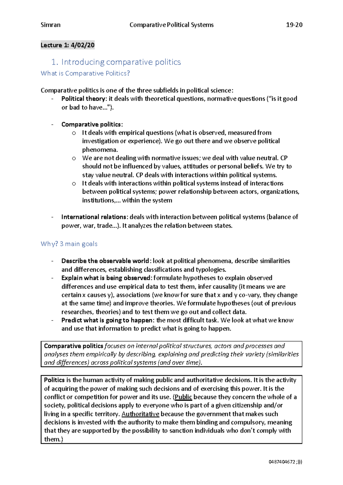 Comparative Synthèse - notes - 0487404672 ;))) Lecture 1: 4/02/ 1 ...