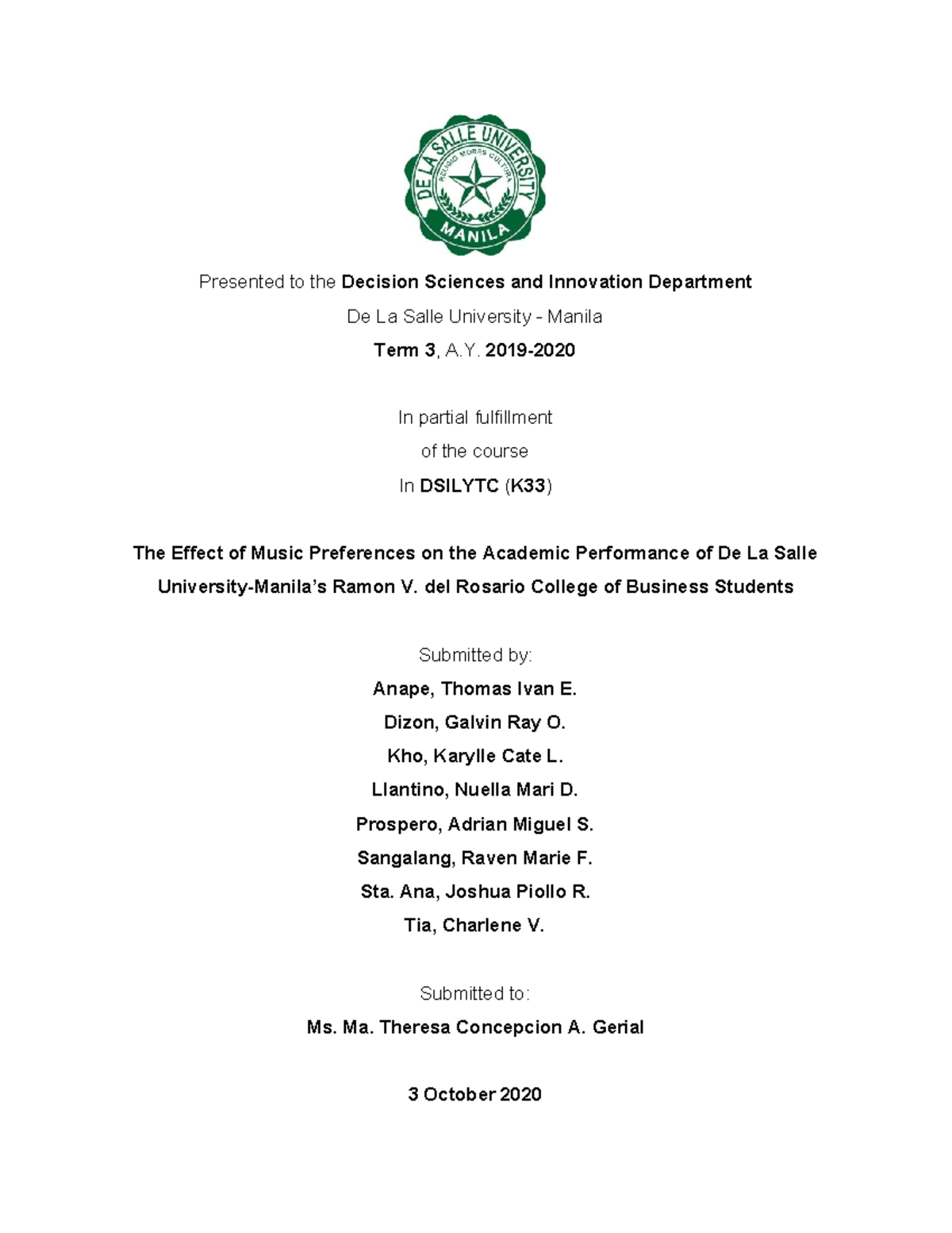 Sample Final Paper 3 - reviewer - Presented to the Decision Sciences ...