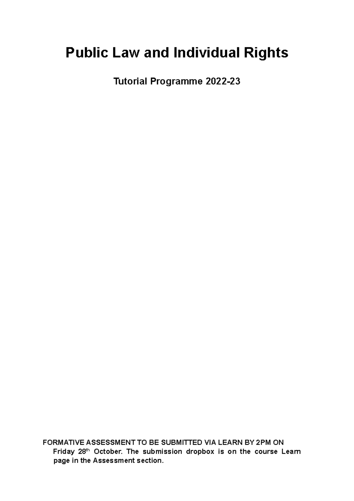 Plair tutorial programme - Public Law and Individual Rights Tutorial Programme 2022- FORMATIVE ...
