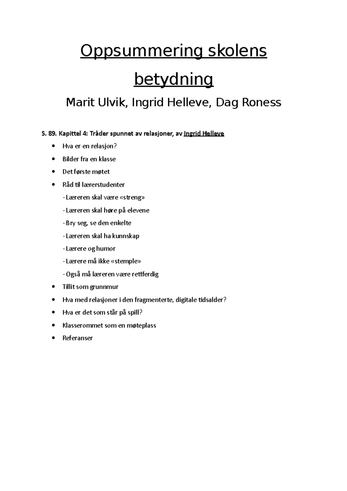 Oppsummering bok: skolens betydning - Oppsummering skolens betydning ...