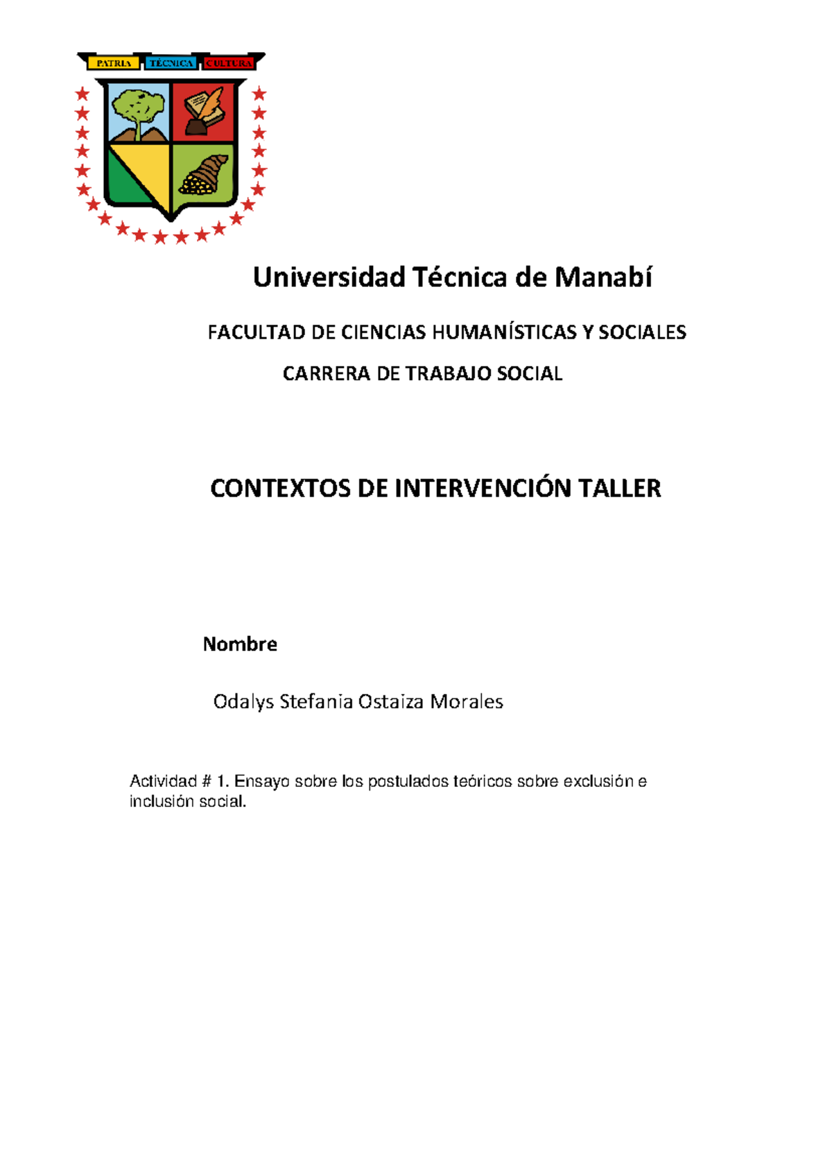 Ensayo - Universidad Técnica de Manabí Nombre Odalys Stefania Ostaiza ...