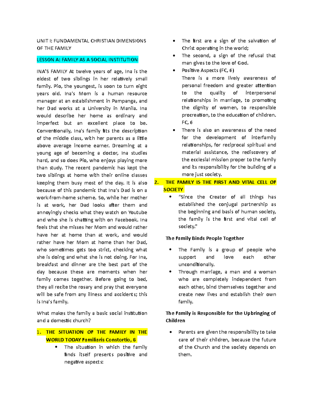 Theology reviewer - UNIT I: FUNDAMENTAL CHRISTIAN DIMENSIONS OF THE ...