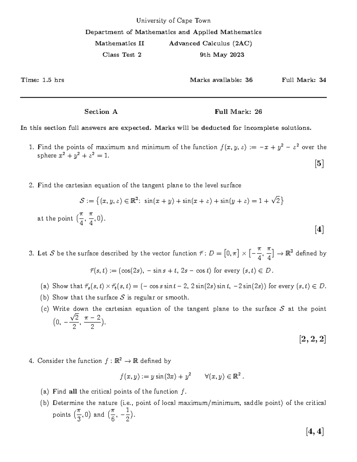 Class-Test-2 - past paper - University of Cape Town Department of ...