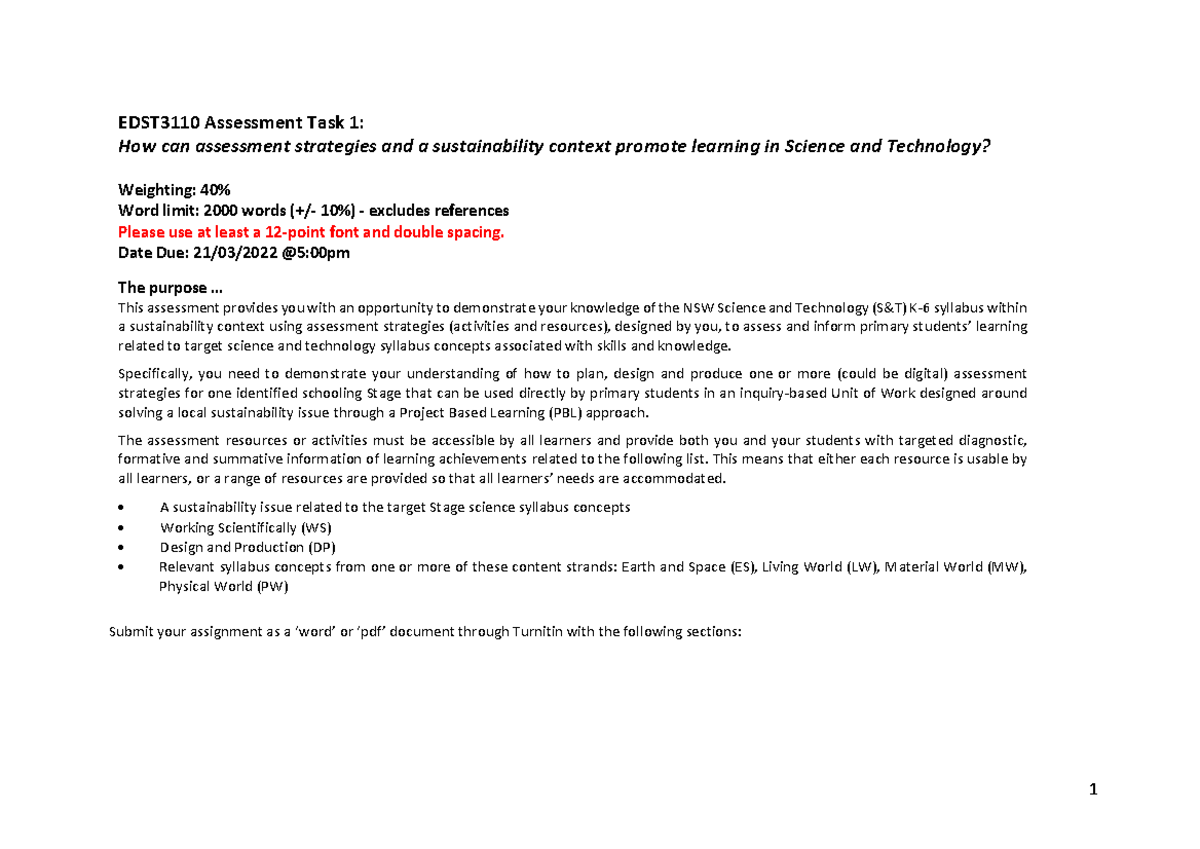 2022 3110 Science Assessment Task 1 Description Rubric final - 1 ...