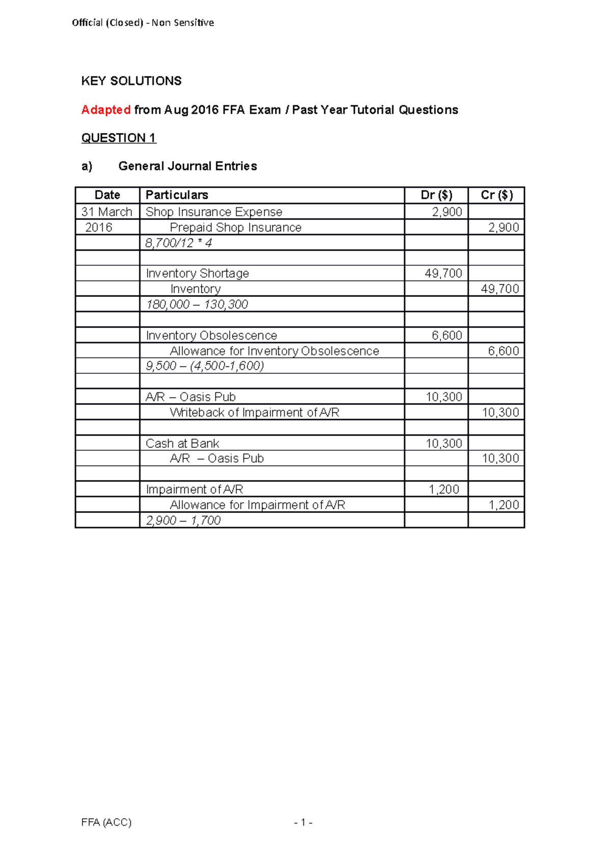 Revision Set 4 (adapted from AUG 2016 FFA Exam) Solutions - KEY ...
