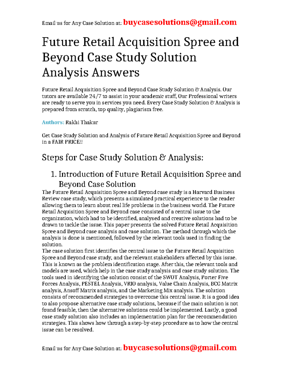 Case Solution Future Retail Acquisition Spree and Beyond - Future ...