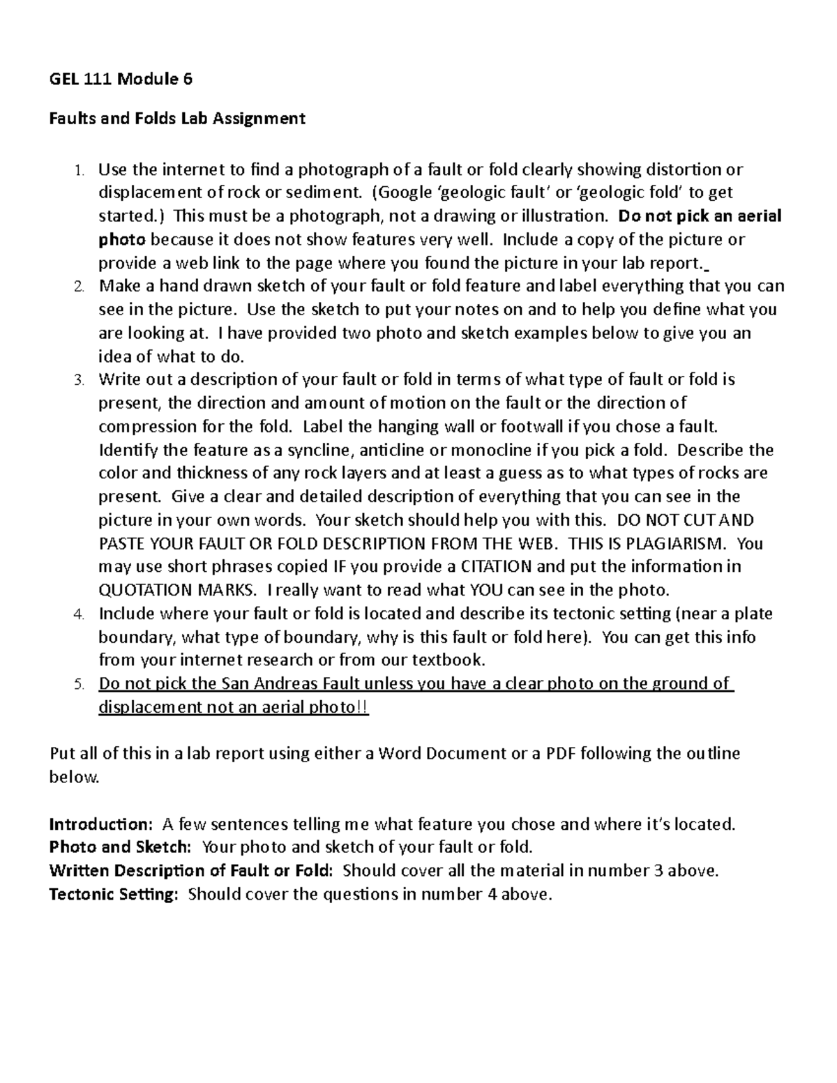 Faults and Folds Lab Assignment - GEL 111 Module 6 Faults and Folds Lab ...