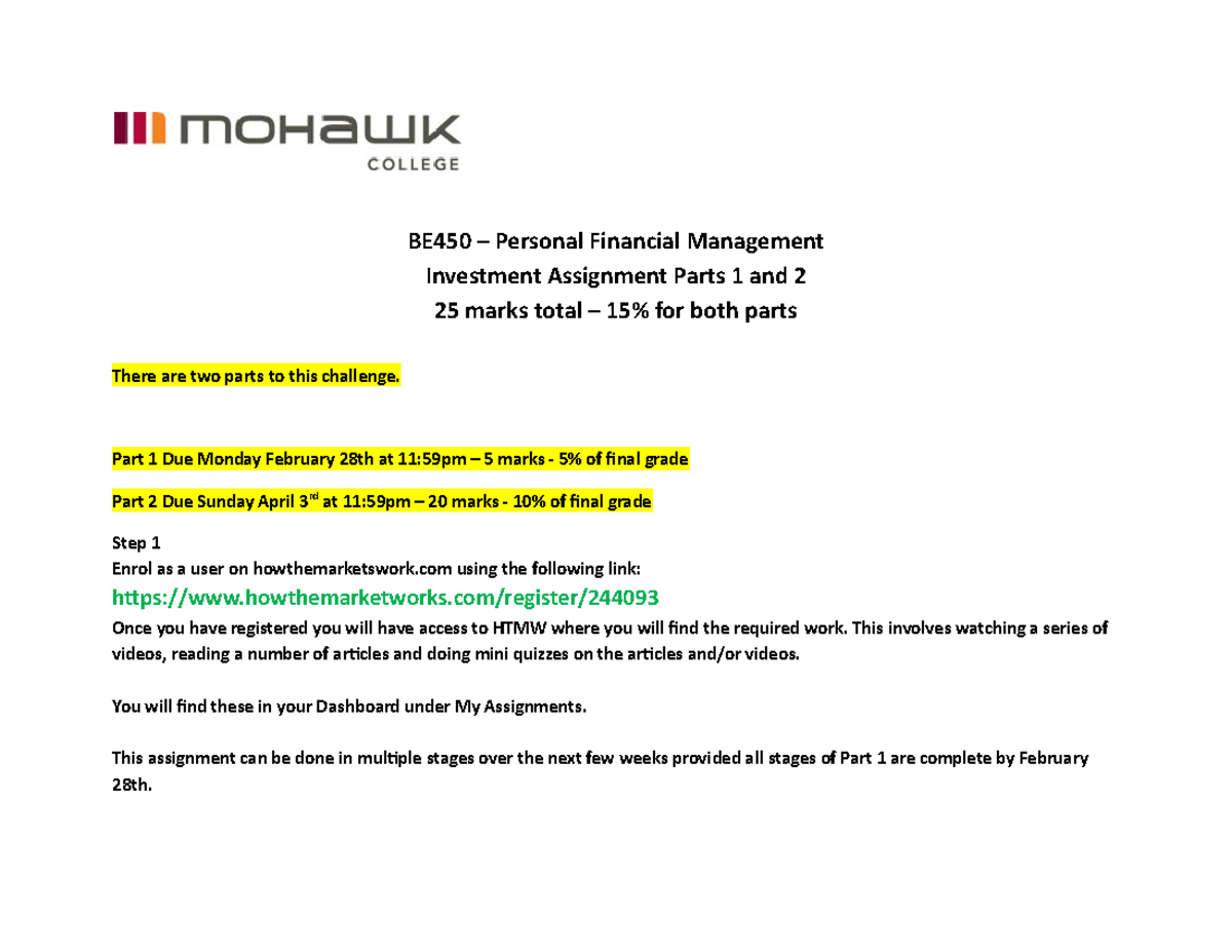 BE450 Investment Assignment 2022 PErsonal Financial Management - BE450 ...