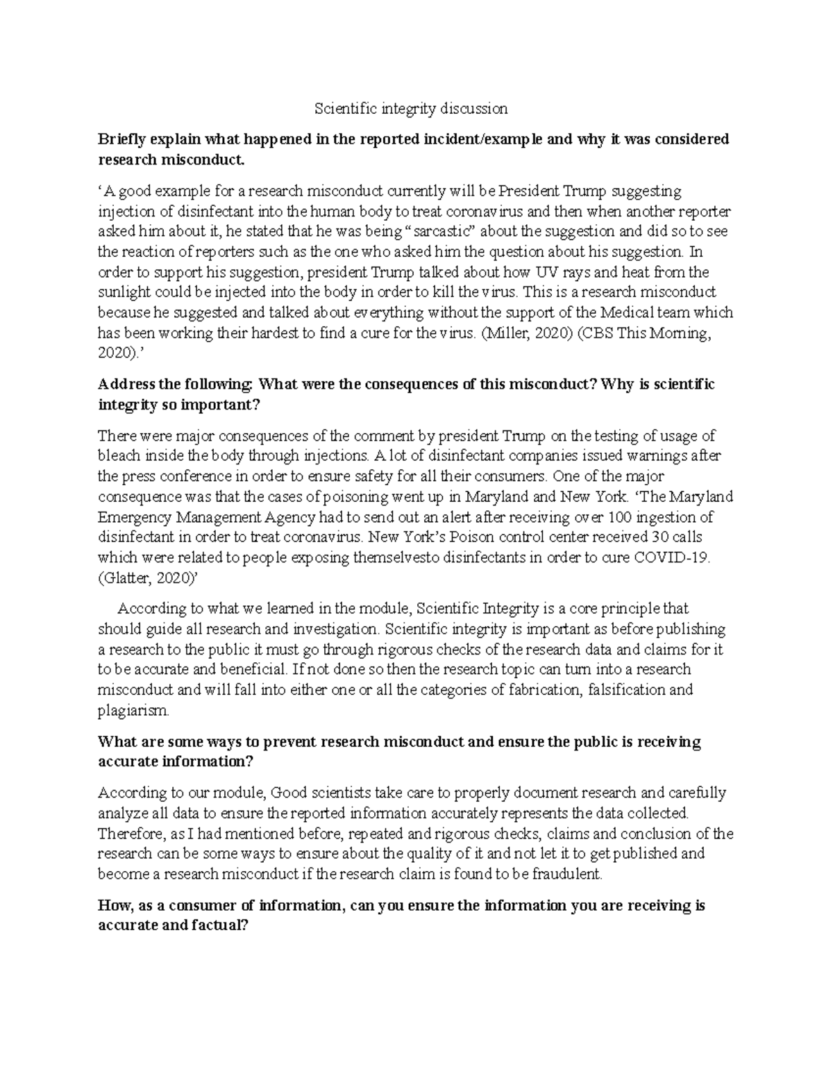 Scientific integrity discussion Chem Lab 111 - Scientific integrity ...