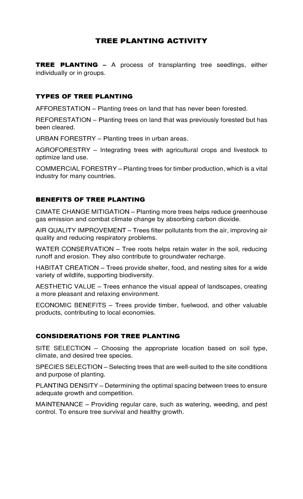 TREE Planting Activity 011207 - TREE PLANTING ACTIVITY TREE PLANTING ...