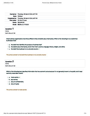 Review Quiz Attempt review merged - Started on Tuesday, 26 March 2024, 11:27 AM State Finished ...
