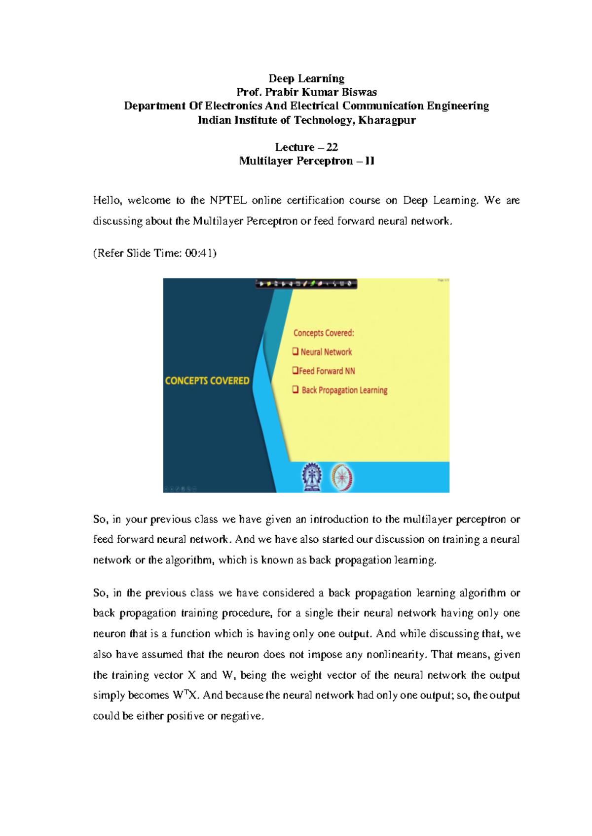 Lec22 - NPTEL notes on Deep Learning topics - Deep Learning Prof ...