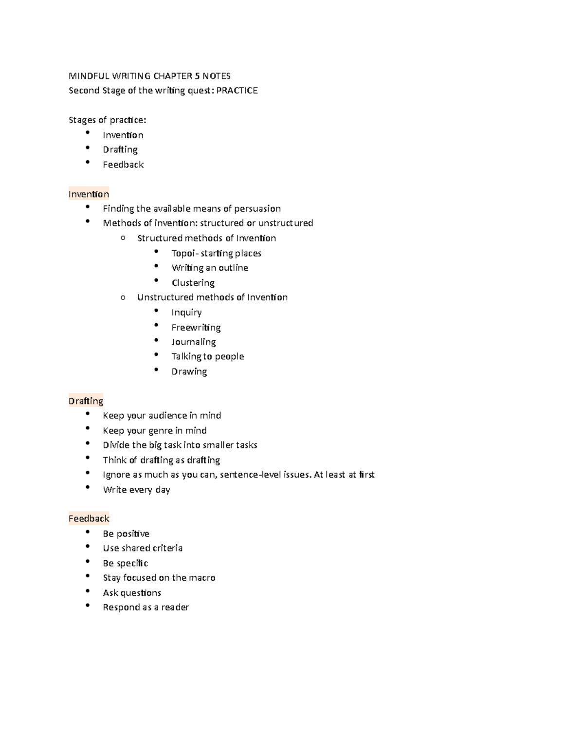 Mindful Writing Chapter 5 Notes - MINDFUL WRITING CHAPTER 5 NOTES ...