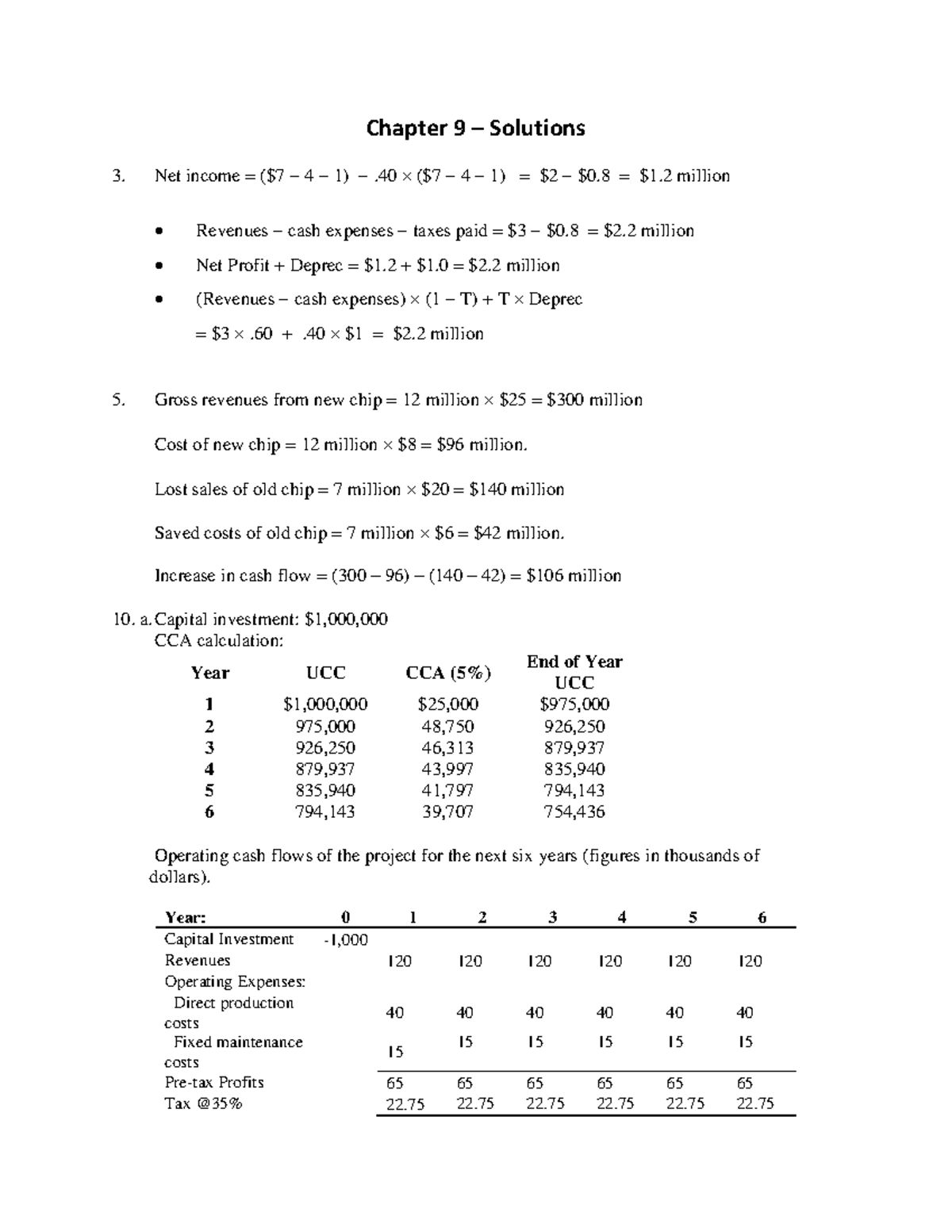 Chapter 9 Solutions - ........ - Chapter 9 – Solutions Net income = ($7 ...