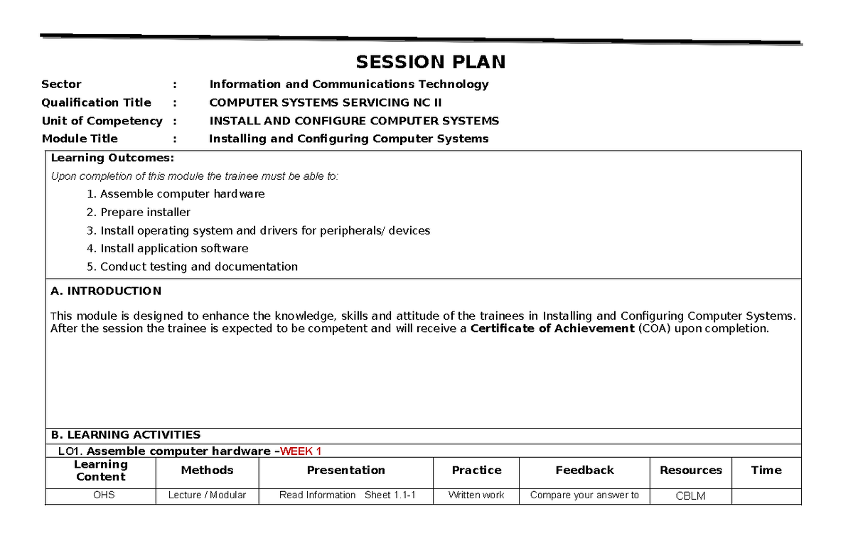 Session PLAN CSS C1 updated - SESSION PLAN Sector : Information and Communications Technology ...