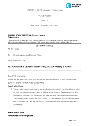 Corporate and Commercial Activity 1 Task 1 - Contract of Sale of ...