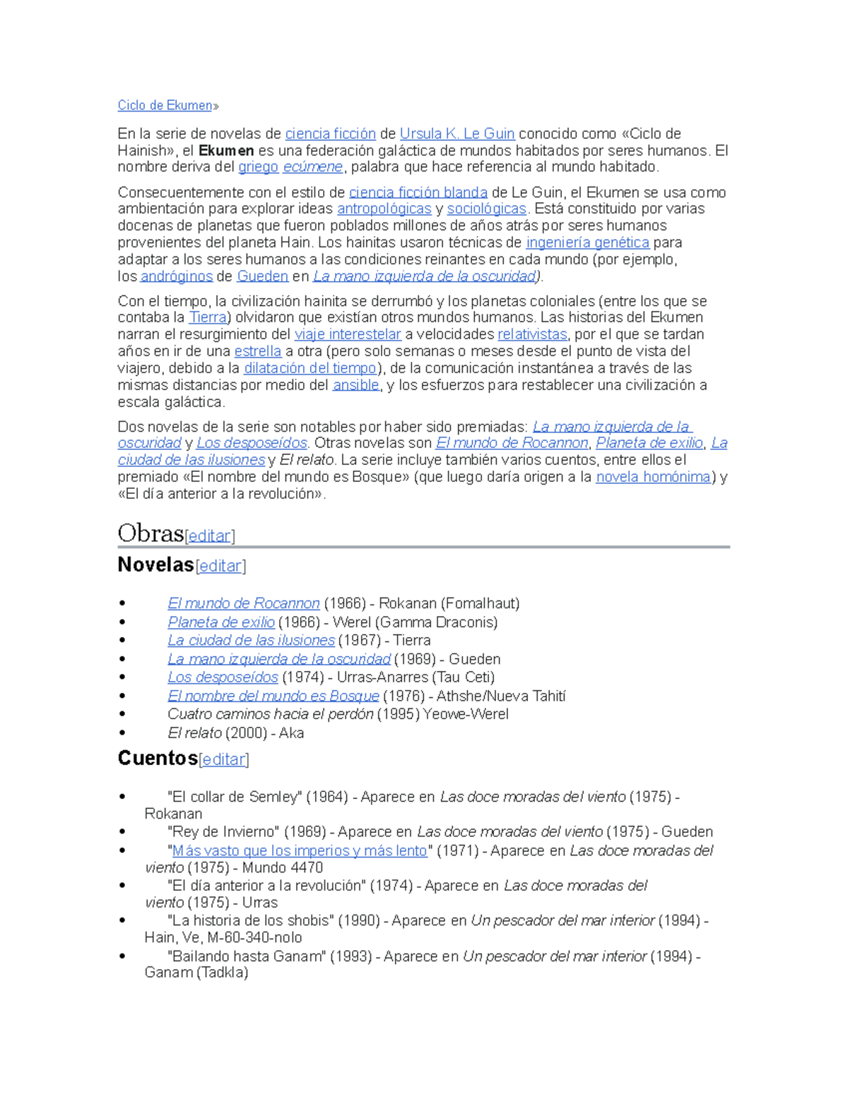 Ciclo de Ekumen - Ciclo de Ekumen» En la serie de novelas de ciencia ...